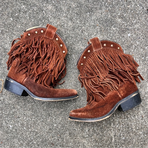 Vintage | Shoes | Vintage Little Girls Brown Suede Leather Fringe ...